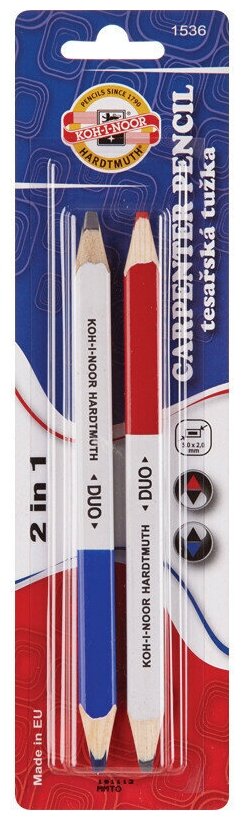 Карандаш чернографитный столярный двойной KOH-I-NOOR duo 1536 KIN, 2 шт./блистер