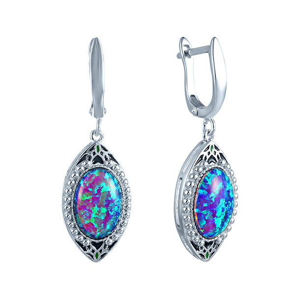 Серьги, серебро, 925 проба, опал синтетический