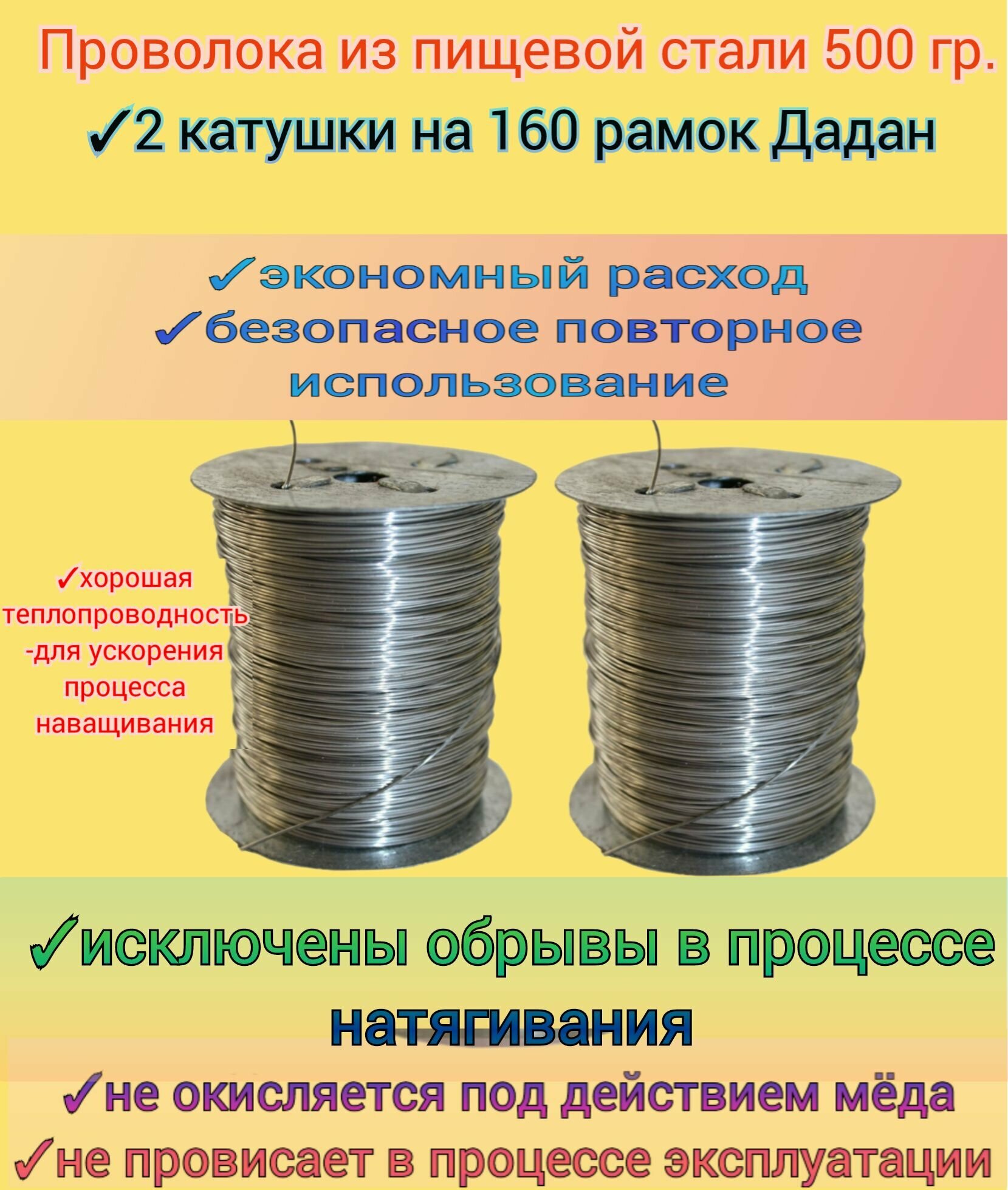 Проволока металлическая Пищевая 500гр, для наващивания/ натягивая пчеловодных рамок