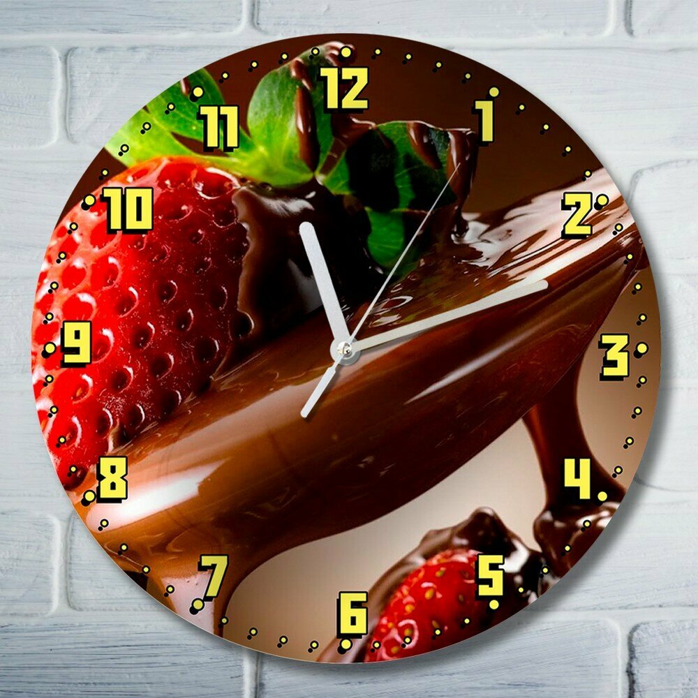 Настенные часы УФ "Еда Шоколад (Клубника, Фрукты, милота, Подарок для мамы, бабушки сестры, подруге) - 9153"