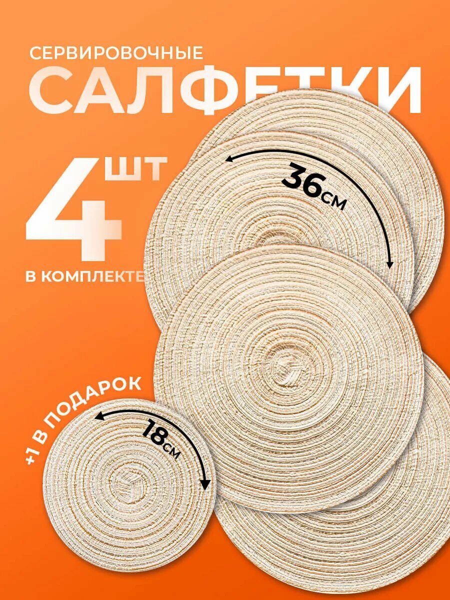 Салфетки на стол сервировочные плейсматы 5шт круглые Home Balance