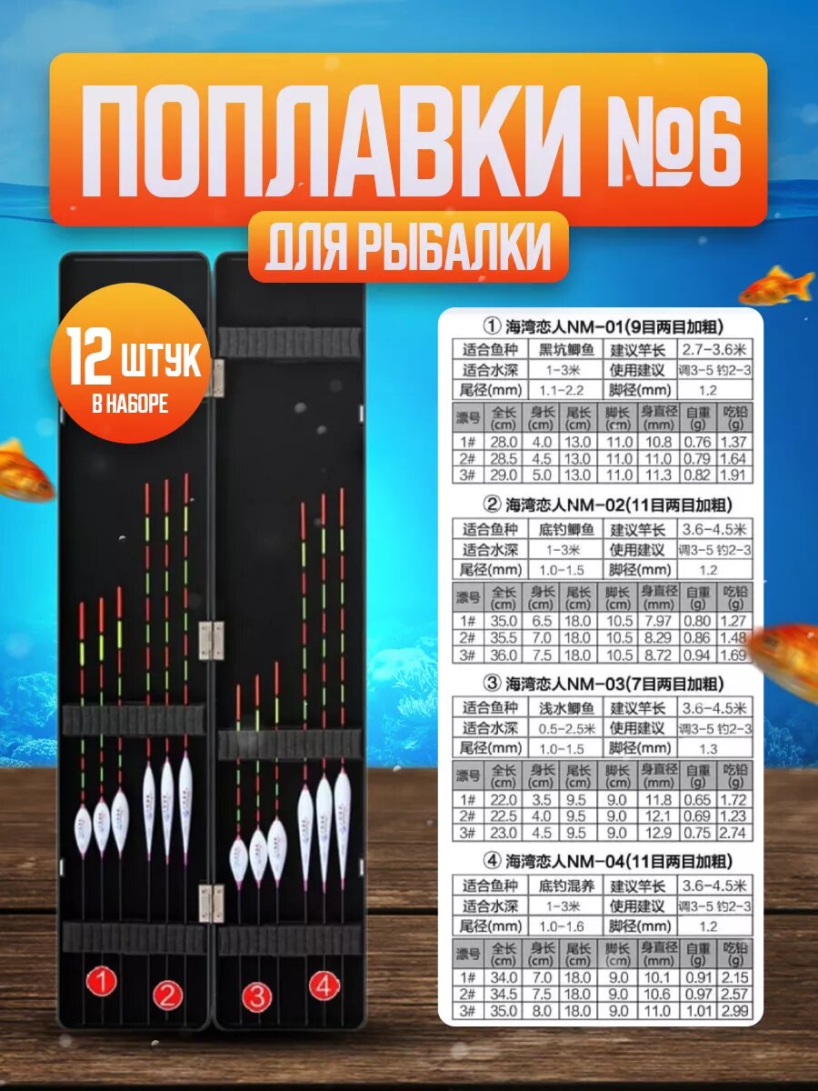 Набор рыболовных поплавков для херабуны (12шт. в пенале) №6