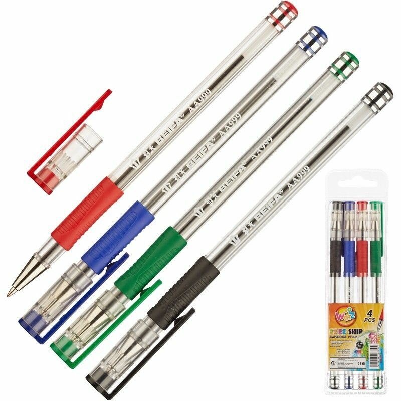 Набор ручек шарик Beifa АА999-4, 0,7мм, 4цв/уп 131755 (3 штуки в упаковке)