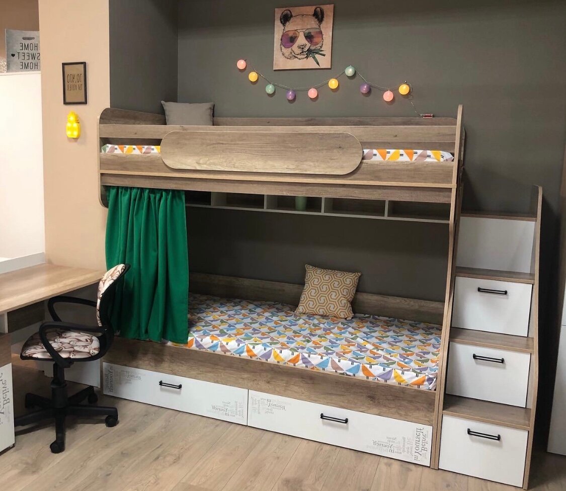 Двухъярусная кровать Твой Стиль (правая) Дуб каньон+белый 190х90