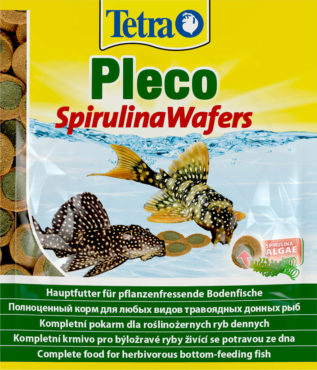TETRA PLECO SPIRULINA WAFERS корм чипсы для растительноядных донных рыб (15 гр х 25 шт)