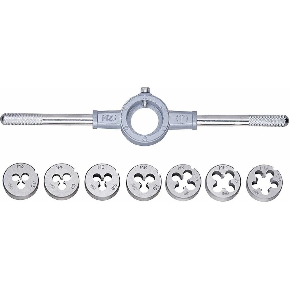 Набор плашек (М3-М12; 8 предметов) СИБРТЕХ 77309, металл, с внешней стороны