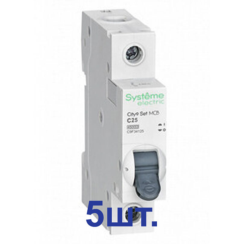 Автоматический выключатель Systeme Electric City9 Set (C9F34125) 1P 25А тип АС 4,5 кА 230 В на DIN-рейку (5 шт.)