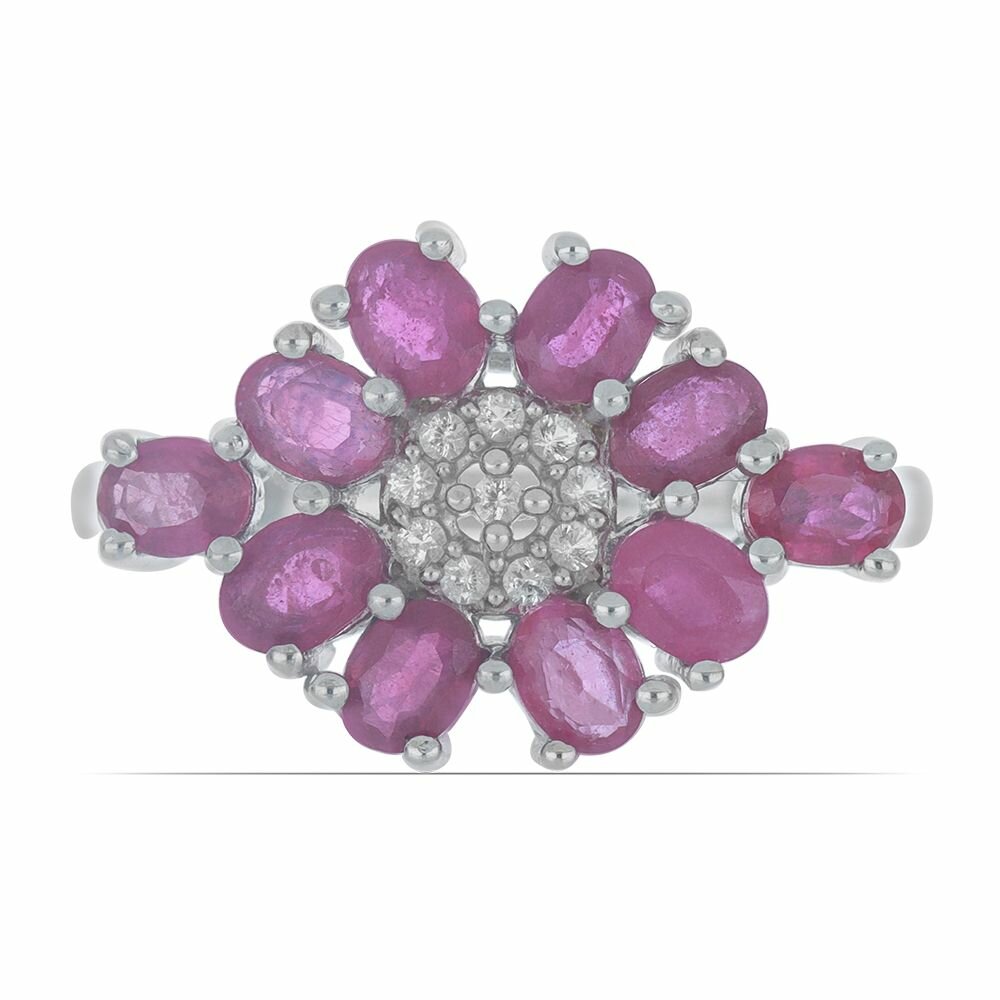 Кольцо, серебро, 925 проба, родирование, рубин, топаз