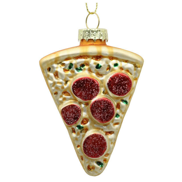 Новогодняя подвеска MAXIJOY "Пицца", 10.3 см, золотая/красная, стекло