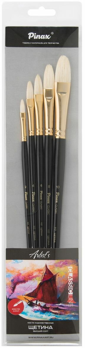 Pinax Набор кистей из щетины Artists Classic Line плоскоовальные 5 шт