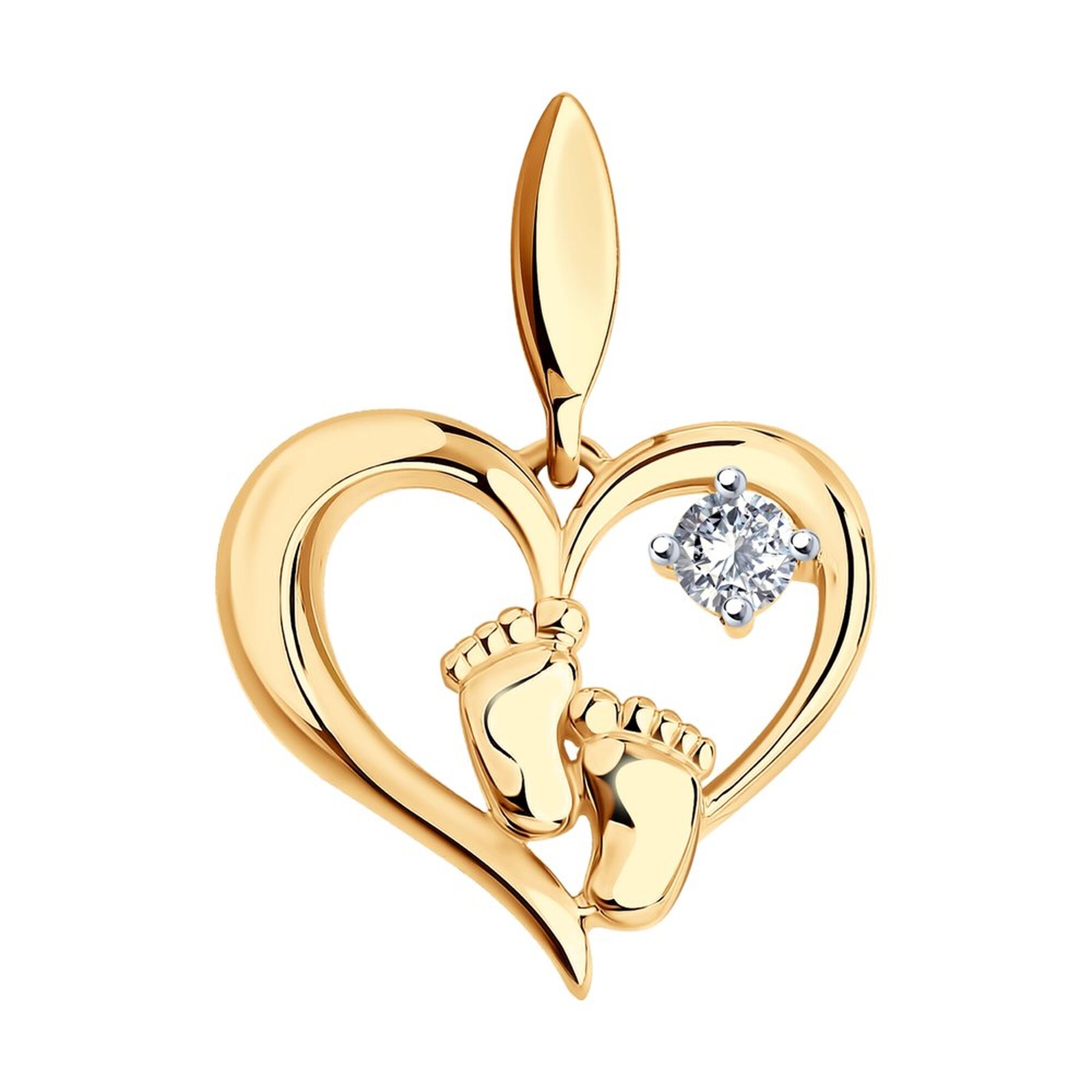 Подвеска, красное золото, 585 проба, фианит