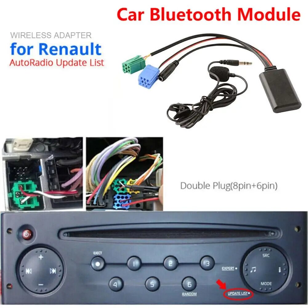 Автомобильный Bluetooth модуль AUX адаптер микрофон гарнитура беспроводной автомобильный стерео музыкальный адаптер Aux аудио кабель для Renault обновленный список радио