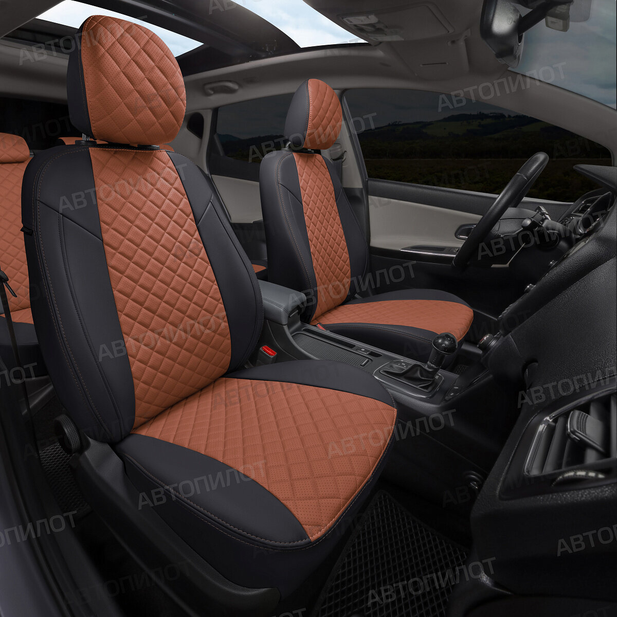 Чехлы Автопилот для Hyundai Solaris II Sd / Kia Rio IV Sd/Hb (X-Line) (40/60) с 17г. Экокожа, ромб, черный, коричневый.