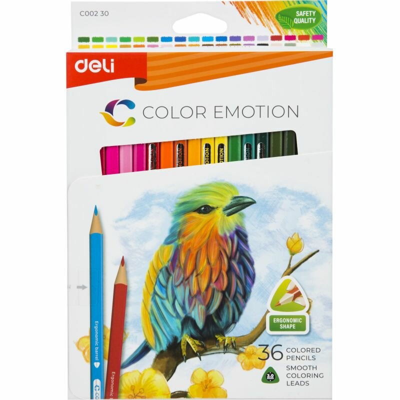 Deli Карандаши цветные, Color Emotion, трехгранные, 36 цветов