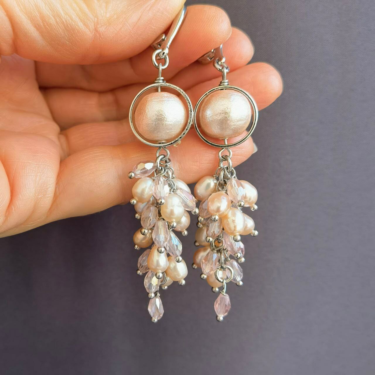 Серьги, жемчуг культивированный