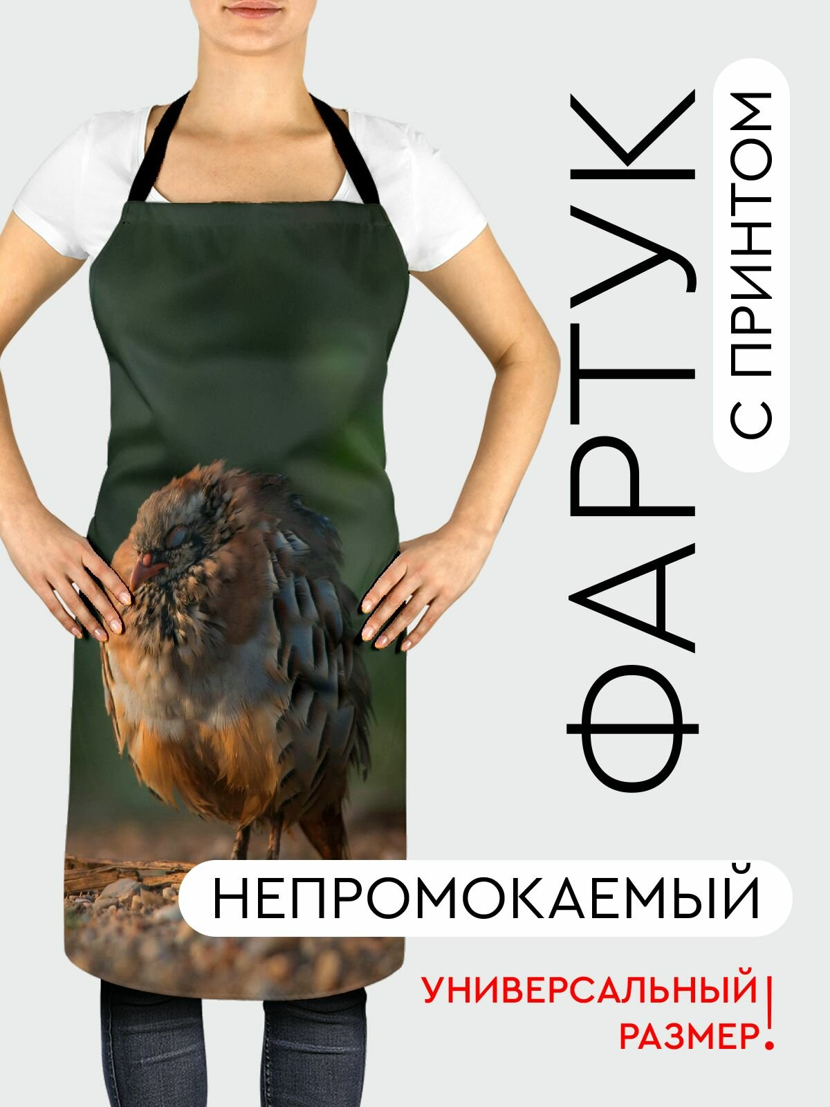 Фартук кухонный, универсальный размер, с водоотталкивающей пропиткой / Животные / куропатка