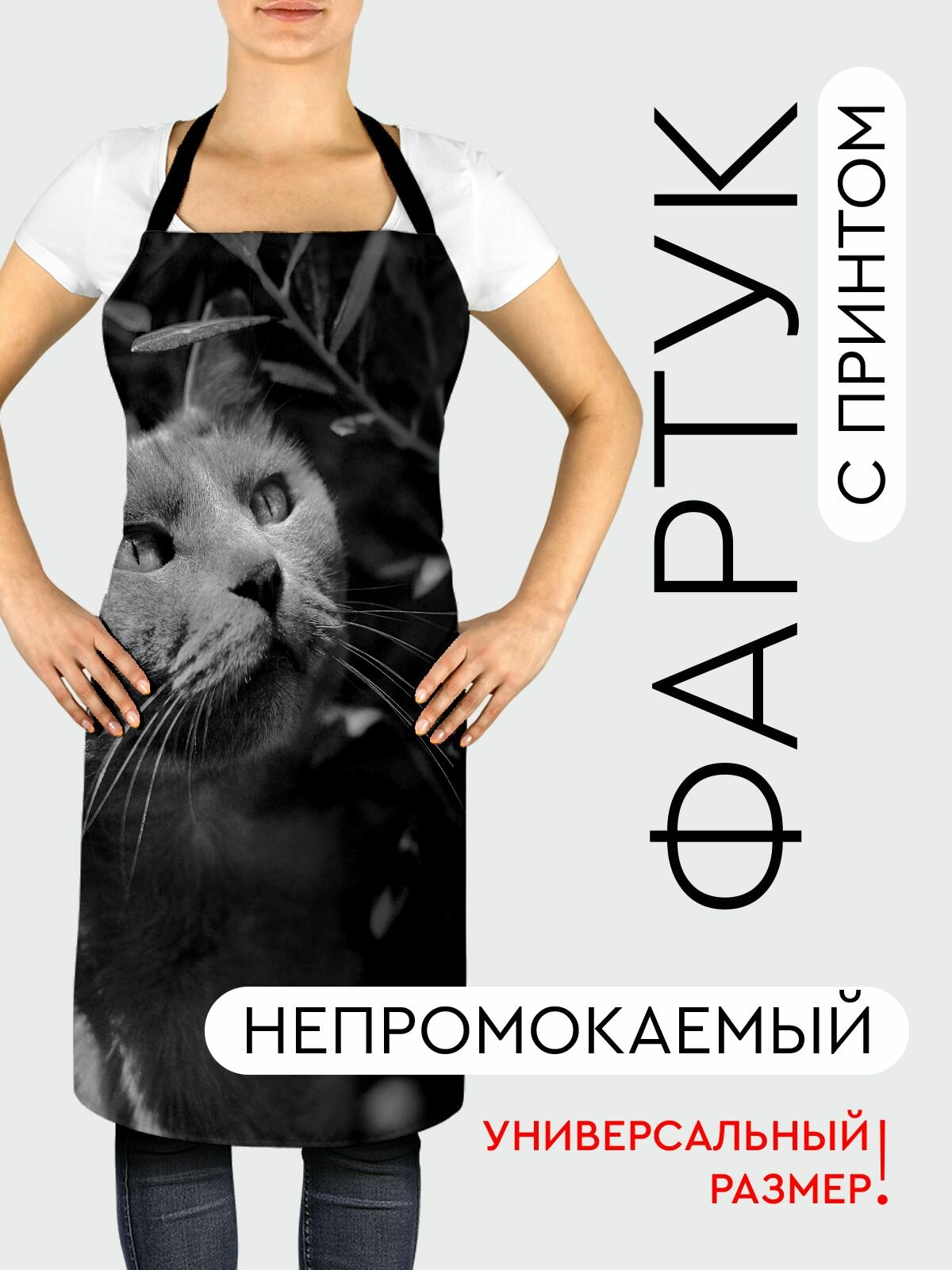 Фартук кухонный, универсальный размер, с водоотталкивающей пропиткой / Животные / кот