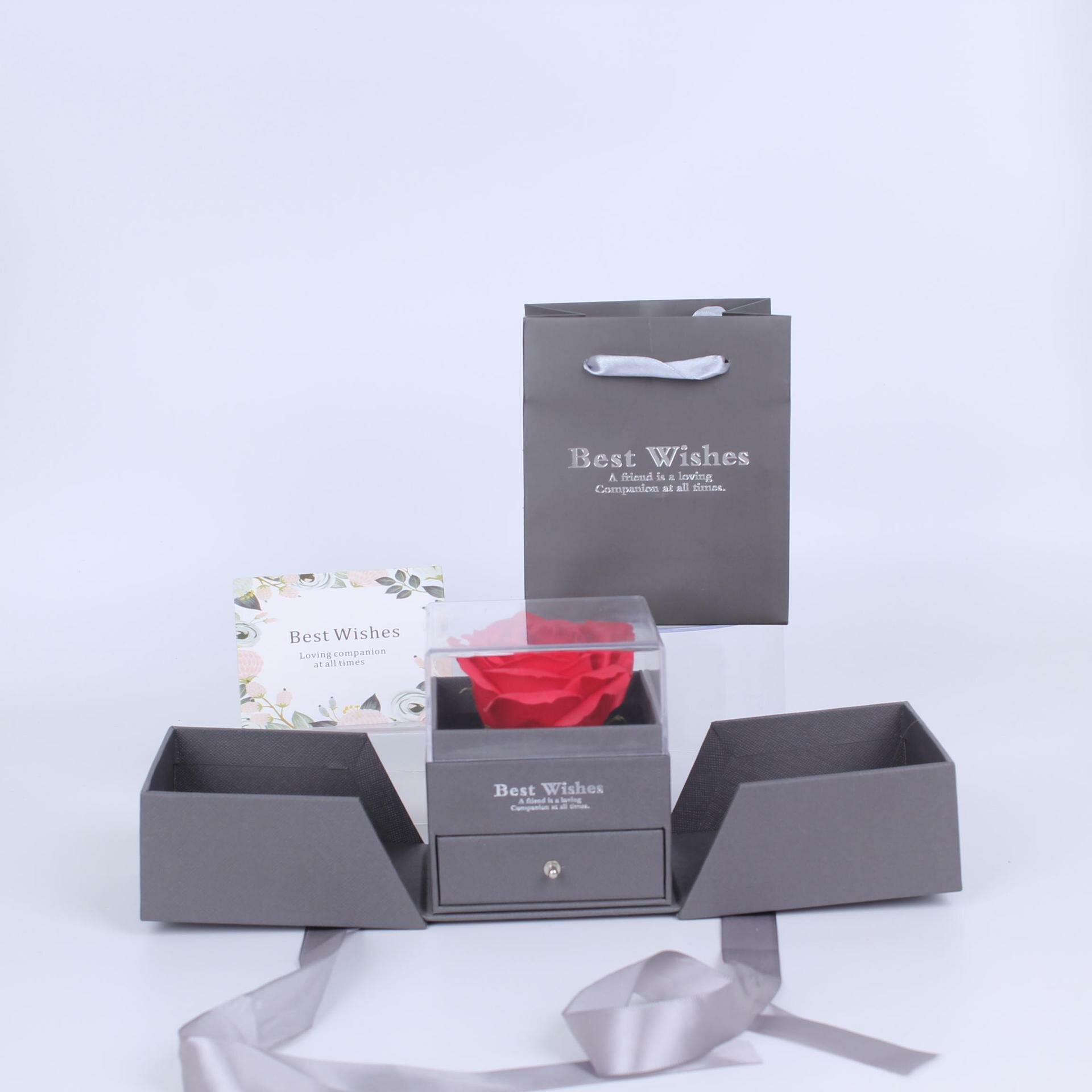 Подарочная коробка Zhenen "День Святого Валентина", двойная дверь, серая, с цветком, 9x9x10.2 см