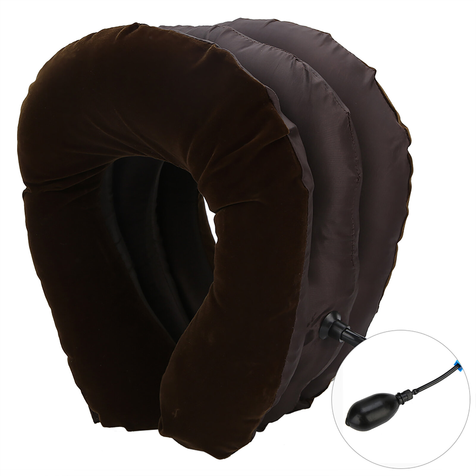 Portable Thicken Air Inflatable Neck Pillow U shaped Cervical Vertebra Tractor Coffee