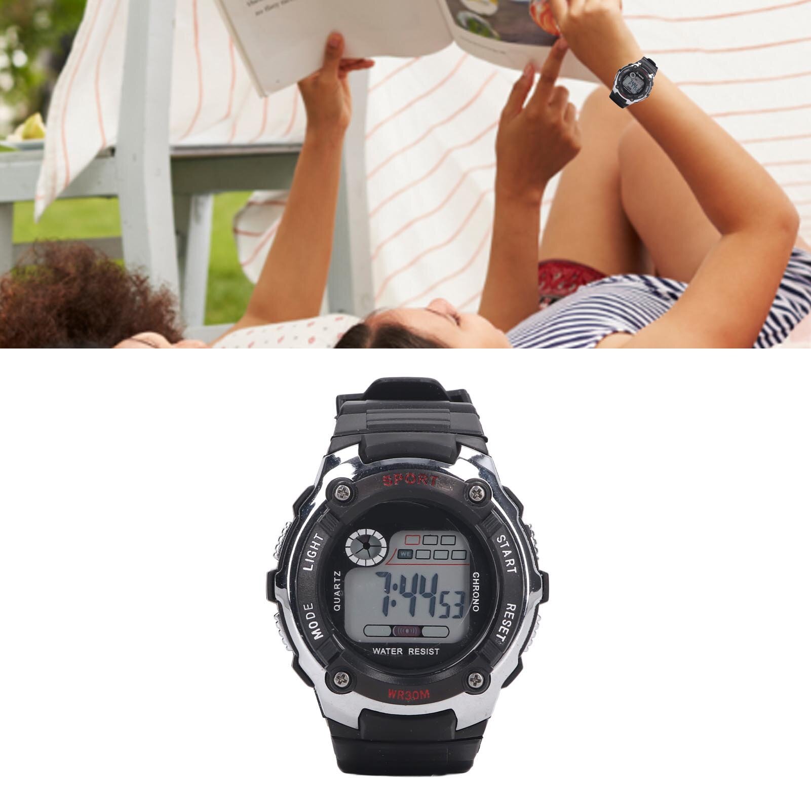 Электронные спортивные часы со светящимся водонепроницаемым резиновым ремешком, детские спортивные часы с большим экраном, серебро