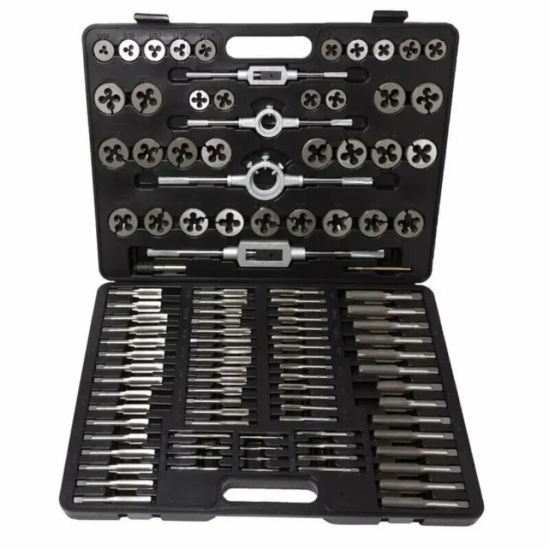 Набор метчиков и плашек 110 предметов в пластиковом кейсе/чёрный