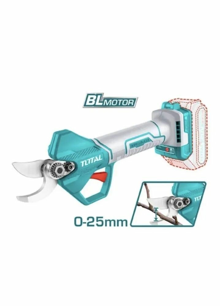 Секатор TOTAL TSSLI20258, аккумуляторный, односторонний, бирюзовый