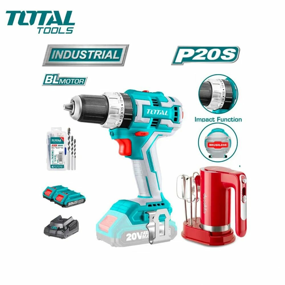 Набор аккумуляторной дрели-шуруповерта и миксера TOTAL TOSLI23062