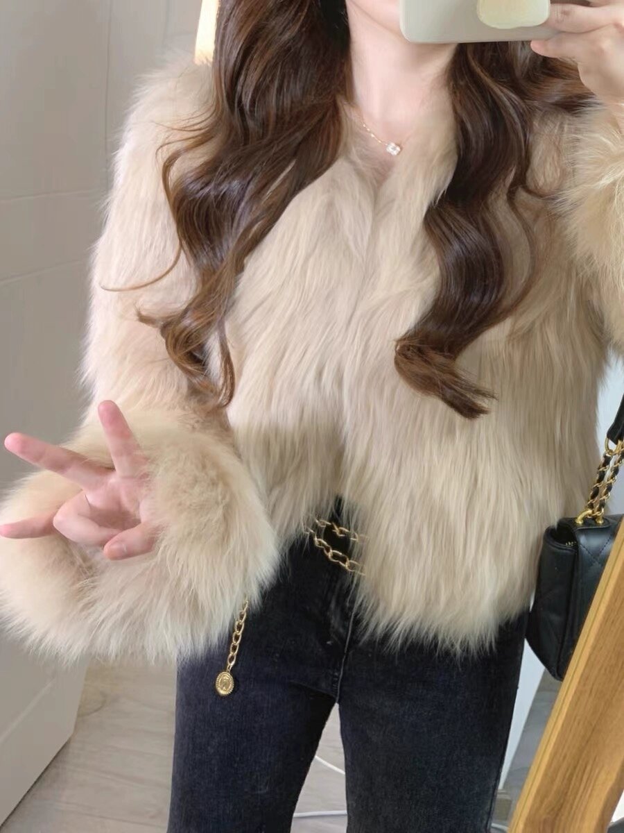 Женская короткая шуба из меха лисы, новинка 2025 года, зимняя, в корейском стиле, тонкая, имитация норки, плюшевая шуба из норки