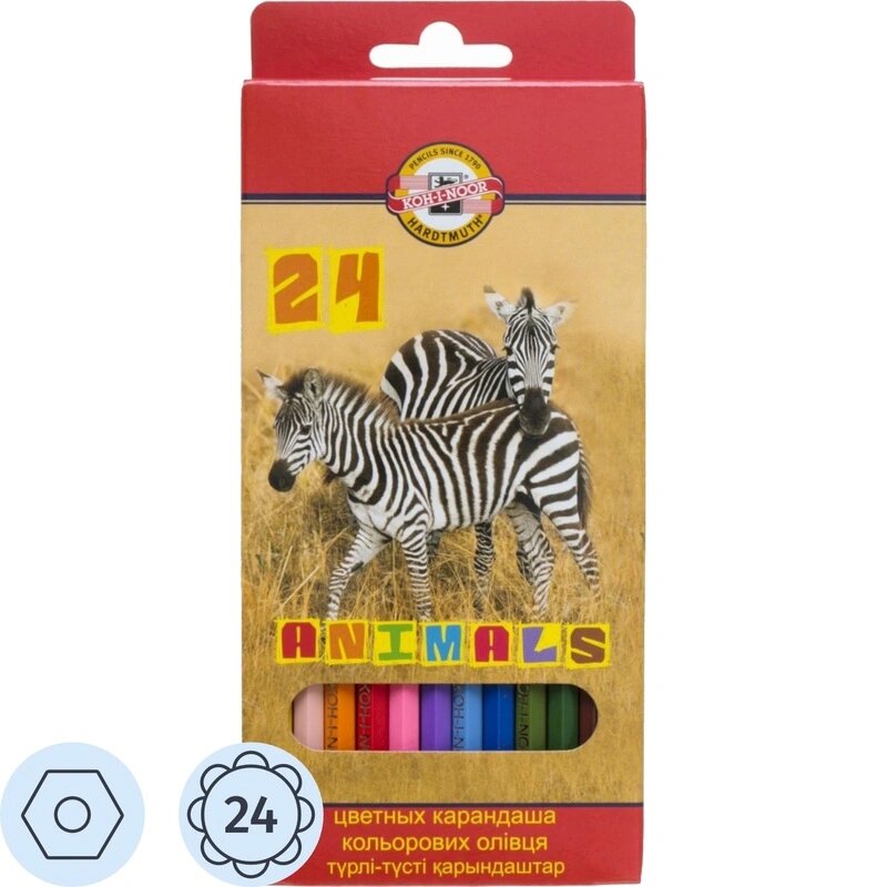 Карандаши цветные KOH-I-NOOR Зверюшки 24 цв/наб, 3554024008KSRV