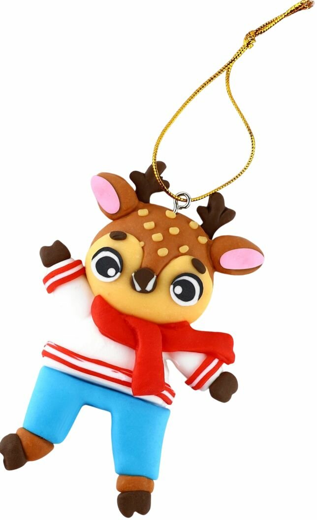 Ёлочная игрушка-подвеска "Олененок", новогодний декор на елку, игрушка-украшение на Новый год, 6х9.3 см
