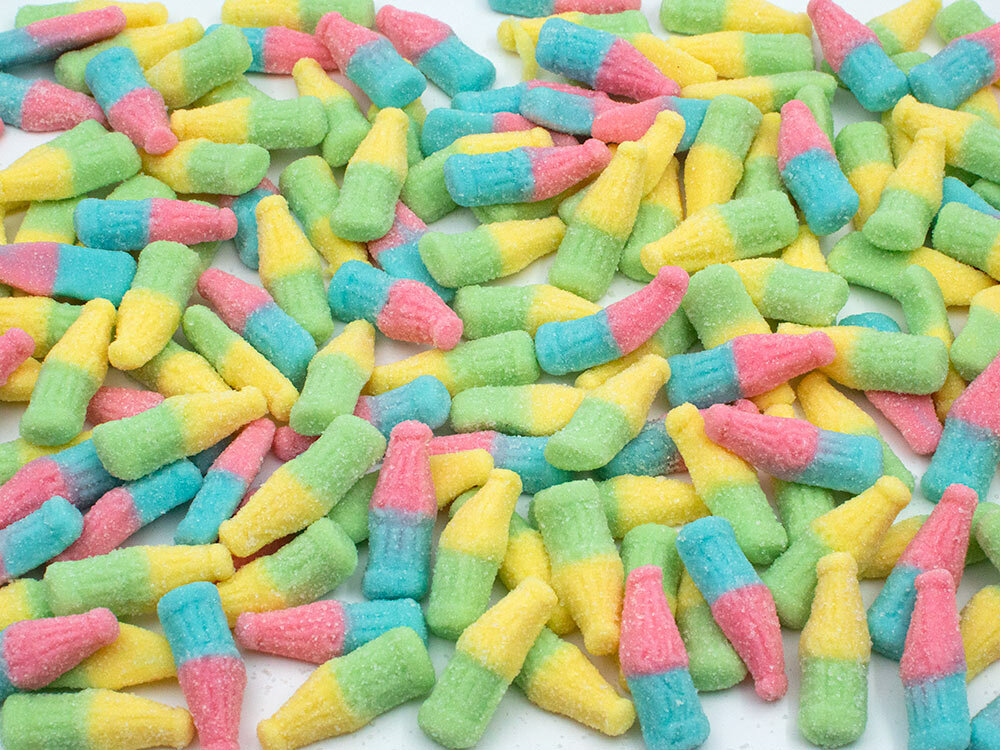 Мармелад жевательный "Кола бутылочка разноцветная в сахаре" фруктовая 1кг LECHAO/Китай