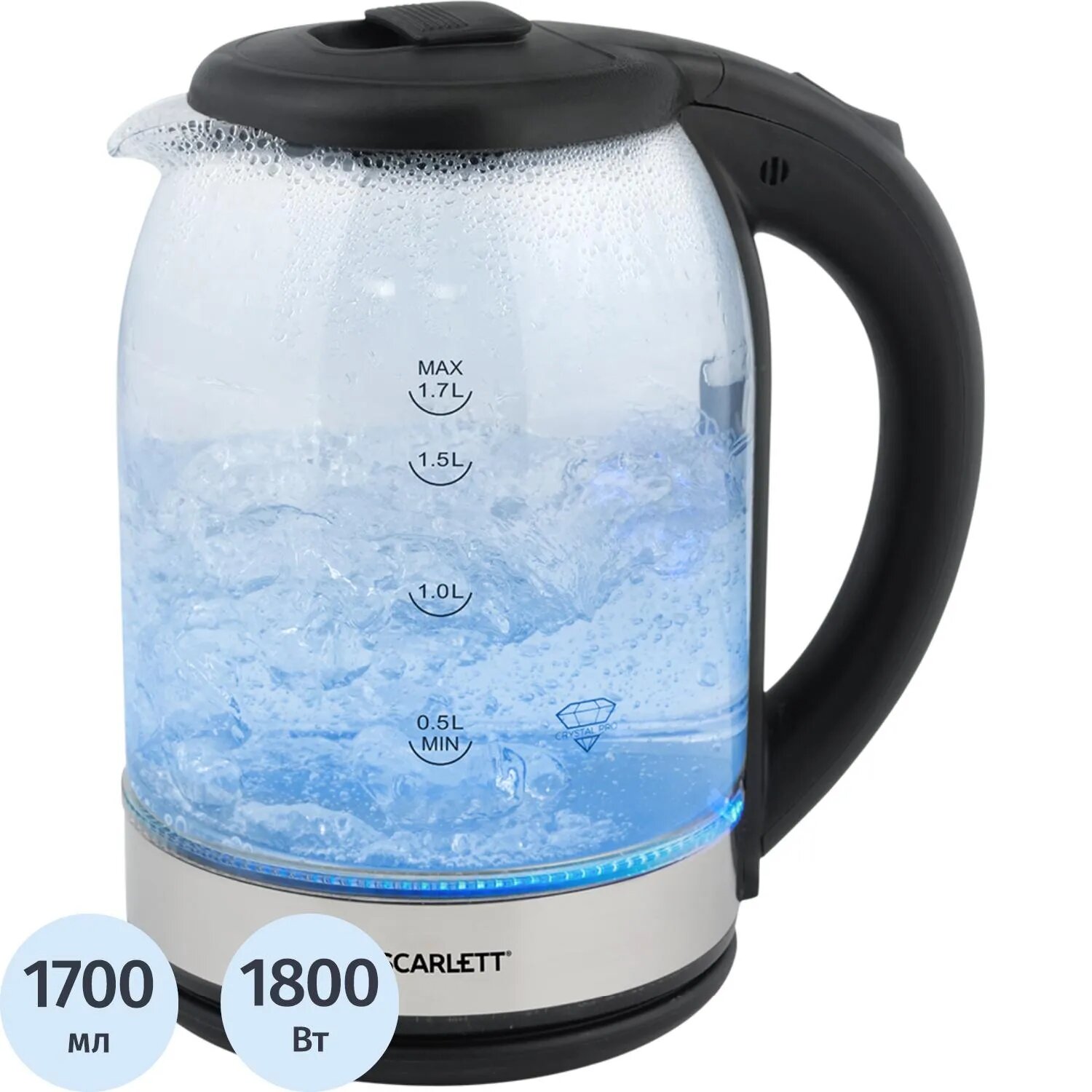 Чайник Scarlett SC-EK27G10, 2200Вт, 1.8л, стекло/сталь