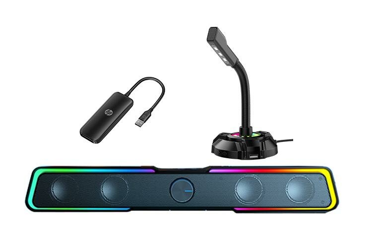 Умная LED-подсветка HP HUIPU 6002S с поворотным регулятором громкости, Bluetooth, с игровым микрофон