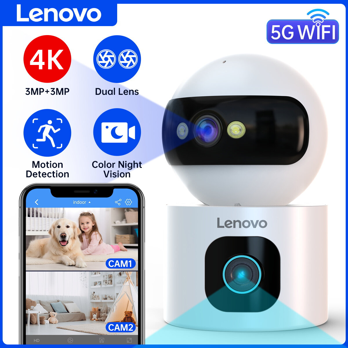 Беспроводная Wi-Fi камера наблюдения Lenovo XW1, высокое разрешение, ночное видение, поворот на 360°, удаленный контроль