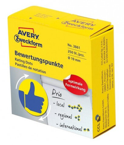Этикетки Avery Zweckform 3861 250шт на листе диаметр 19мм/70г/м2/желтый самоклей. универсальная (упа