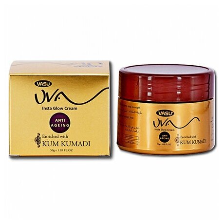 Vasu Аюрведический крем для лица с маслом кумкумади питательный / Kum Kumadi UVA Insta Glow Cream ANTI AGEING Vasu, 50 г. / Крем для ухода за кожей.