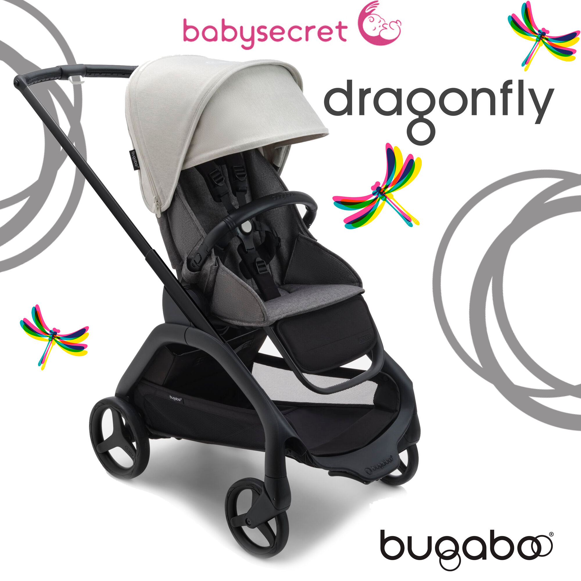 Коляска прогулочная Bugaboo Dragonfly на шасси Black/grey/misty white
