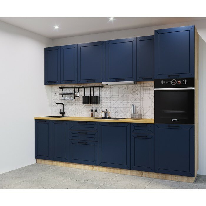 Кухонный гарнитур прямой «Кристалл - 4», 3000 мм, цвет океания/дуб сонома