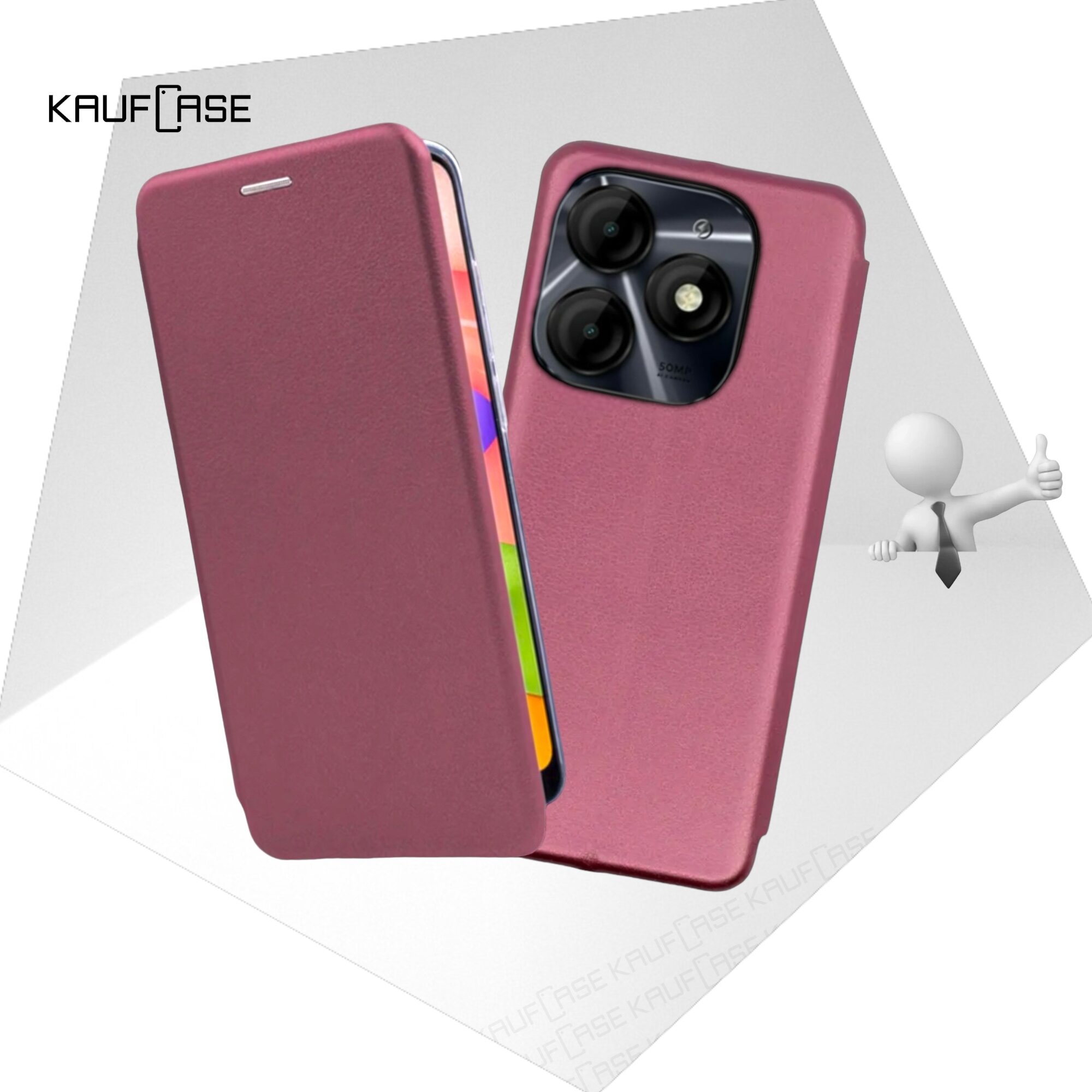 Чехол книжка для телефона Itel P55 4G (A666L) (6.6"), бордовый. Текстура под кожу