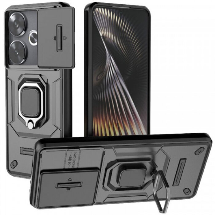 Transformer Ring Holder Противоударный чехол с кольцом и шторкой камеры для Xiaomi Redmi Turbo 3 / Poco F6