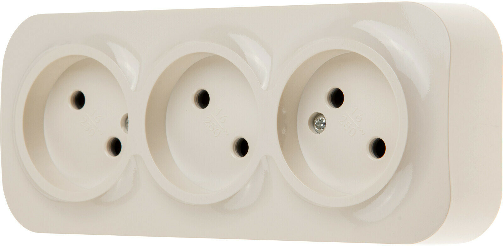 Розетка 3-ая (открытая, б/з) бежевая, Bailly, LEIDEN ELECTRIC (806028)