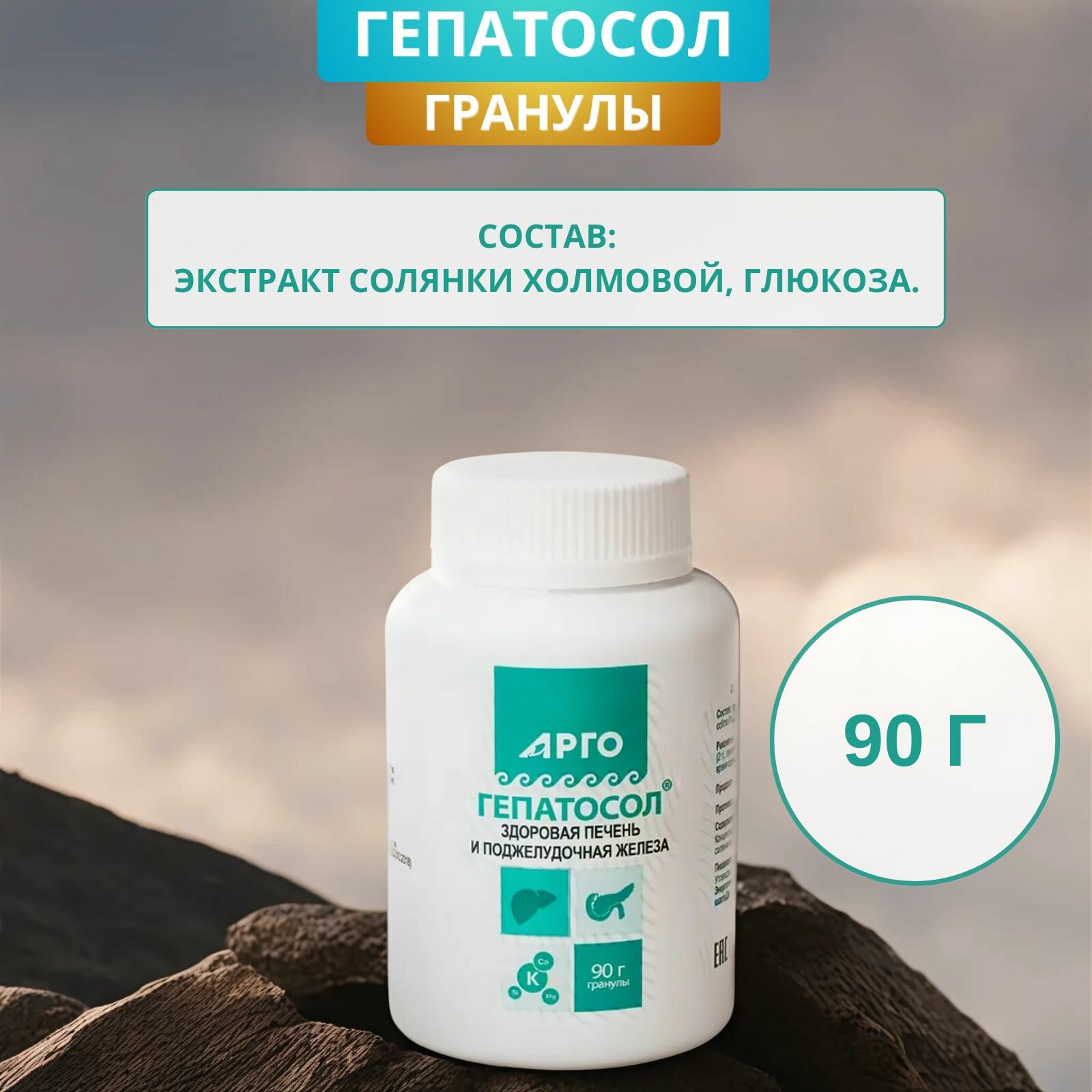 Гепатосол гранулированный для печени, при гепатитах и описторхозе, 90 г — фото 1