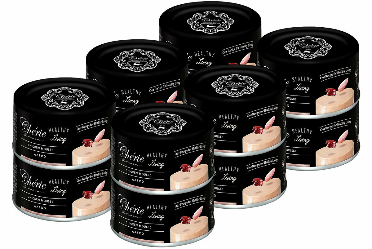 Влажный корм Pettric Cherie Healthy Living Chicken Mousse для взрослых кошек мусс с курицей банка, 80 гр х 12 шт