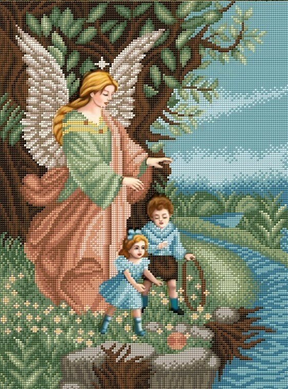 Ткань с рисунком для вышивания бисером Благовест К-3068 Ангел Хранитель, 30 х 40 см (Бисер в комплект не входит.)