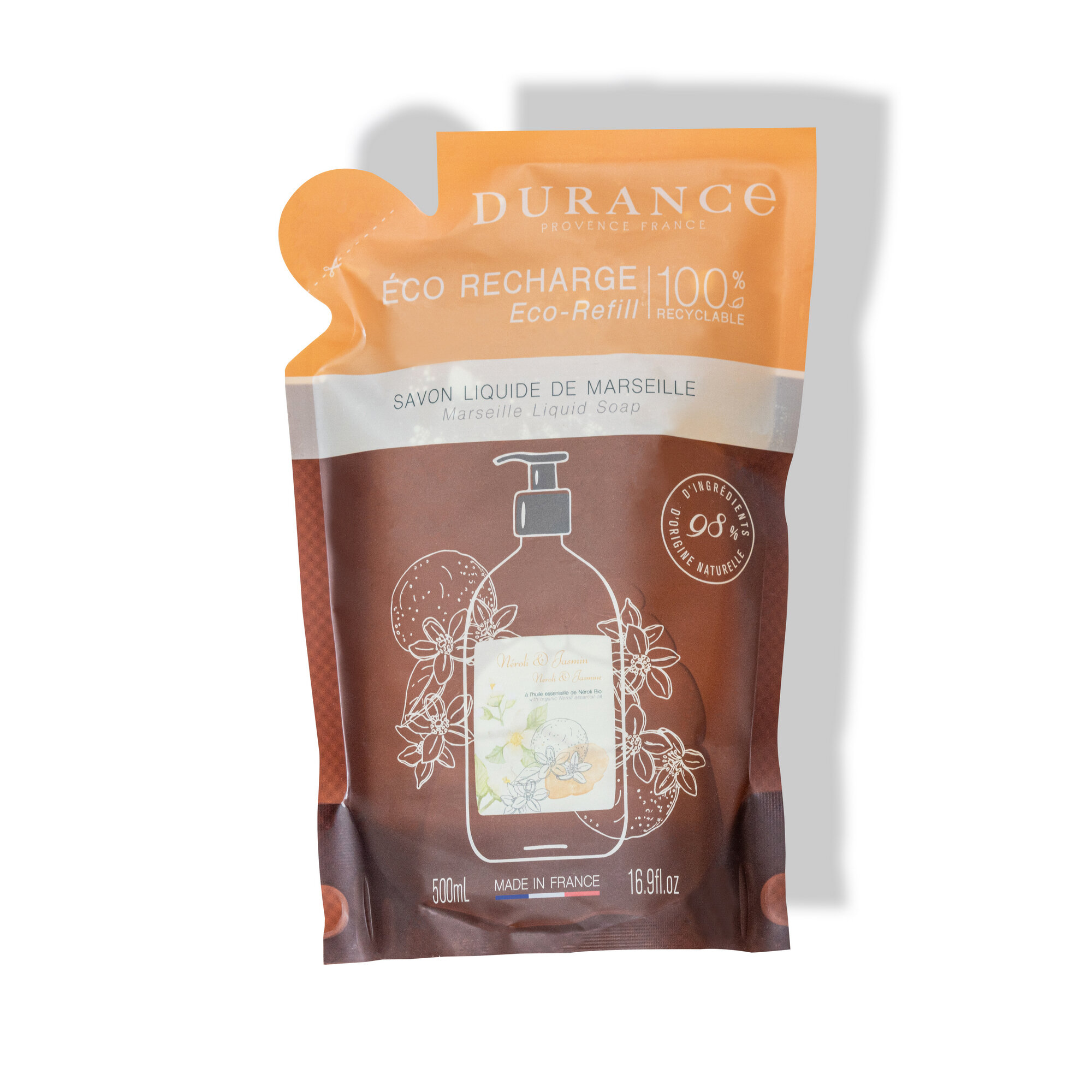 Durance / Марсельское мыло для рук и тела сменный блок Нероли и жасмин 500мл. / Neroli & Jasmine