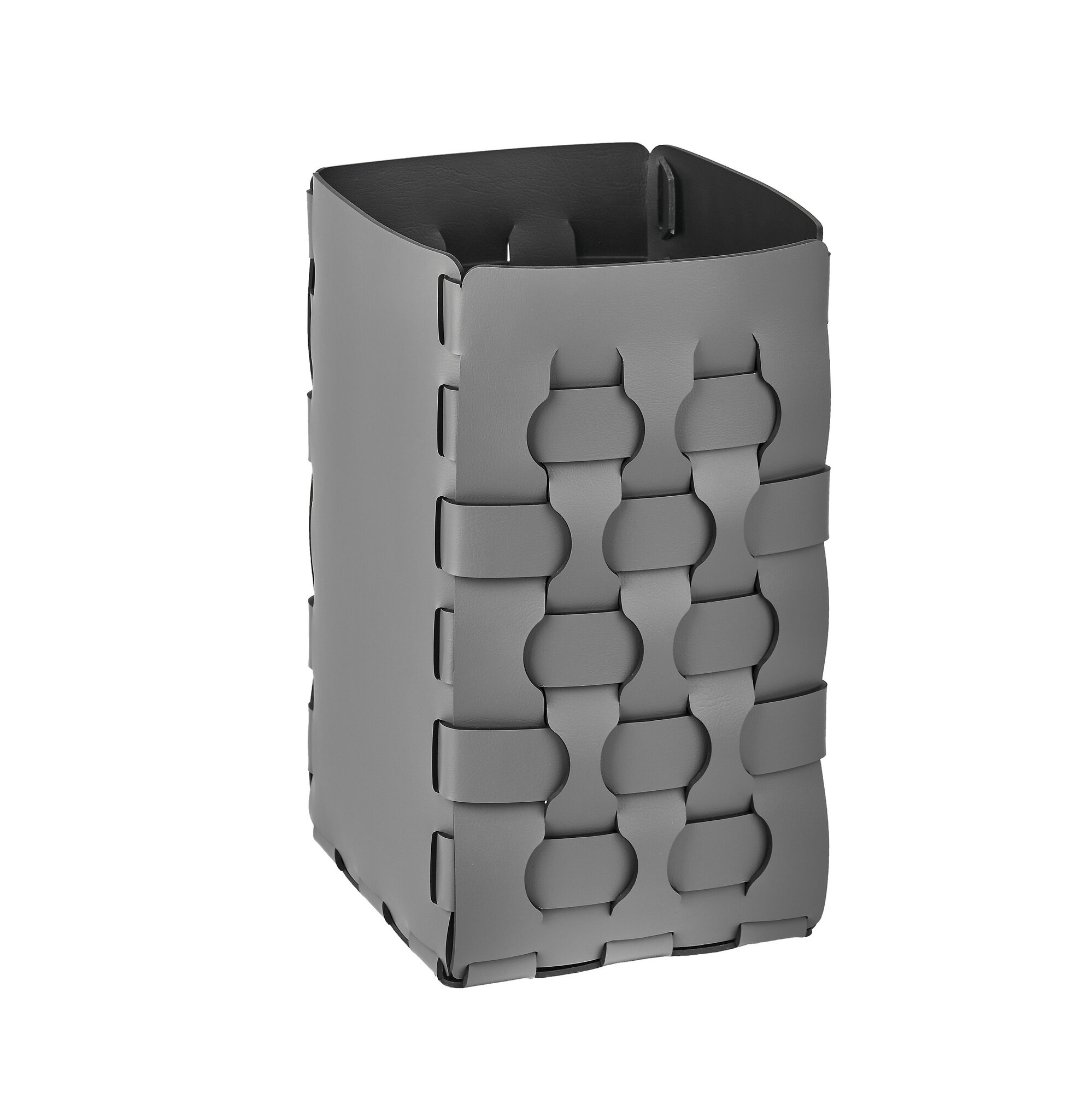 Мусорное ведро из натуральной кожи, плетение Dubai, серый, 20x20x35 см