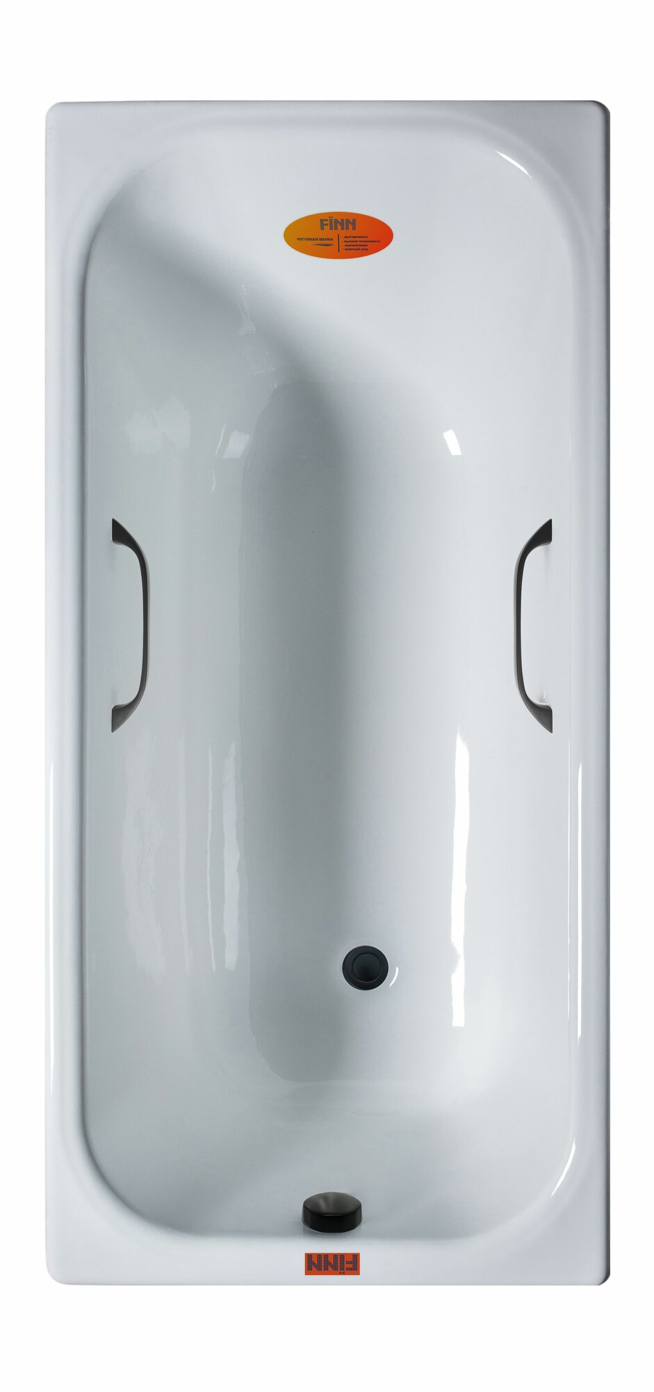 Чугунная ванна Finn Sonata 160x75x44 с квадратными черными ручками