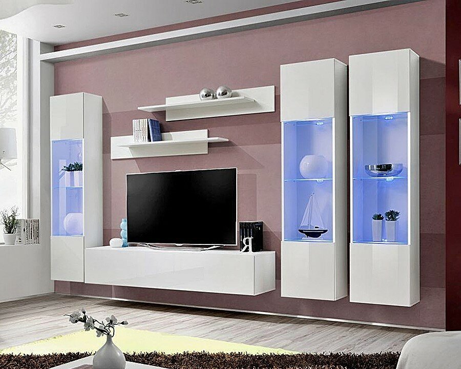 Модульная гостиная Лана 3.2 МДФ (белая) NEW 305x40x170 см, белый, белый фасадный GOODFORM