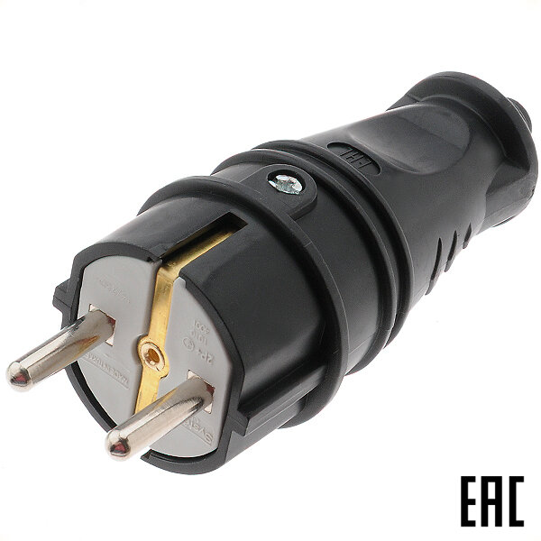 Вилка евро 2К+З 16А 250В прямая резиновая черная IP44 Systeme Electric MST4001BK (3 шт. в комплекте)