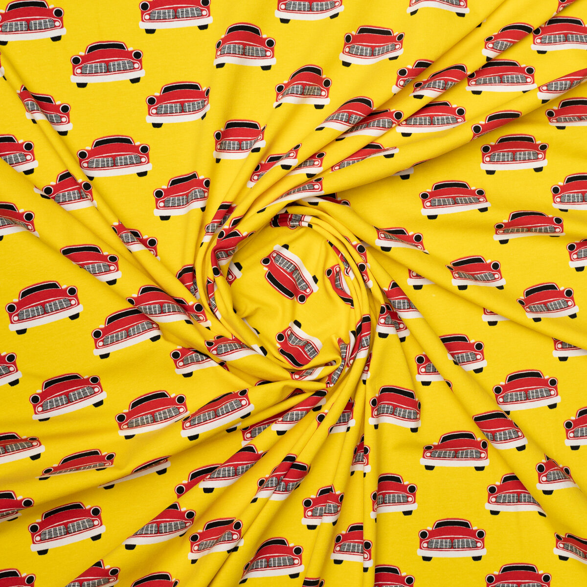 Трикотажная ткань для шитья, желтая красный принт, Германия, 200х150 см